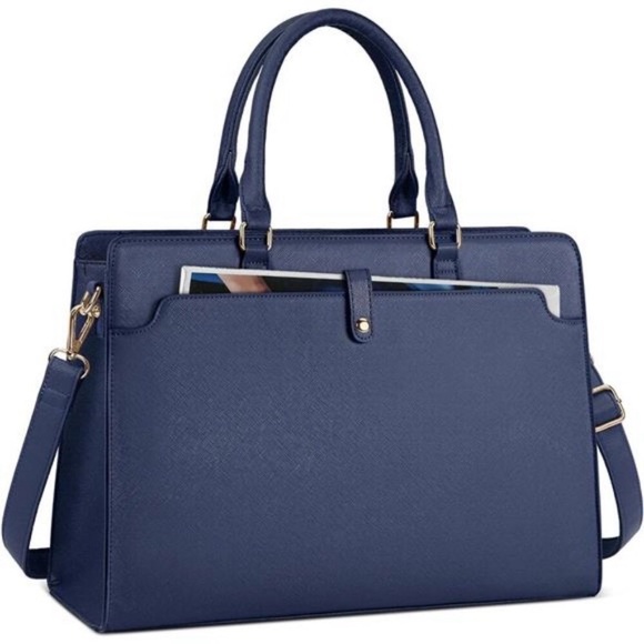 Bags | Hot Laptop Tote Bag Leather Work Bag Blue | Poshmark